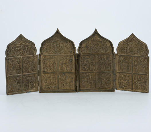 TRAVEL ICON, triptych, bronze, Russia 19th century. Art - Sculptures & Bronzes - Auctionet