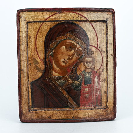 IKON, Kasanskaya - Maria med Jesusbarnet, Ryssland 1700-tal. Konst ...