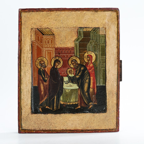 IKONI, Maria temppelissä, tempera Paneeli, Venäjä 1700-1800-luku. Taide ...