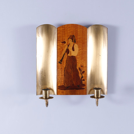 WALL CANDLE, brass and intarsia, Funkis, 1930s/40s. Lighting & Lamps ...
