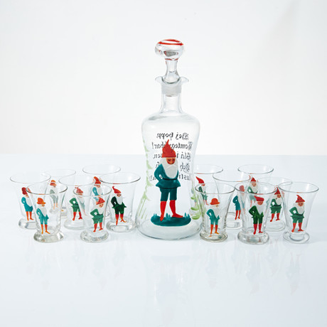 GOD JUL, snapsglas, karaff, 15 dlr., klar glasmassa, 1900-talets första ...