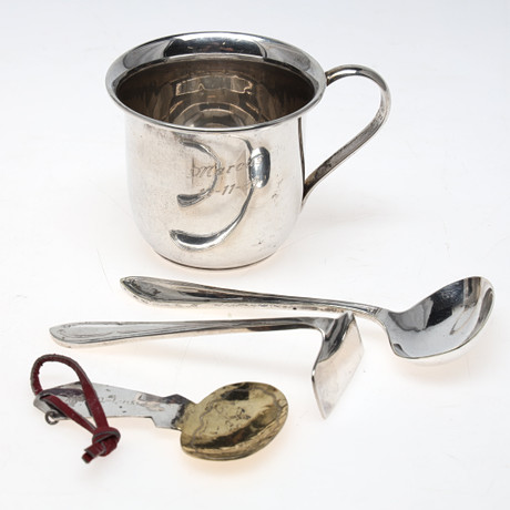 BARNSET, mugg i silver, barnbestick nysilver 2 dlr, samesked i silver ...