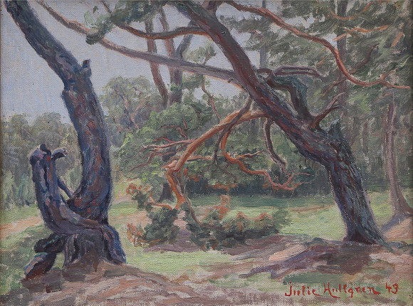 JULIE HULLGREN. OLJA på pappannå, Borgholmsskogen, signerad, 1943 ...