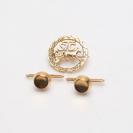 SHIRT BUTTONS, one pair and PIN, "STC", gold, 18K, weight approx. 7.5 ...