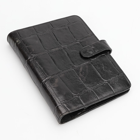 MULBERRY, agenda/filofax, krokopräglat svart läder, vintage ...