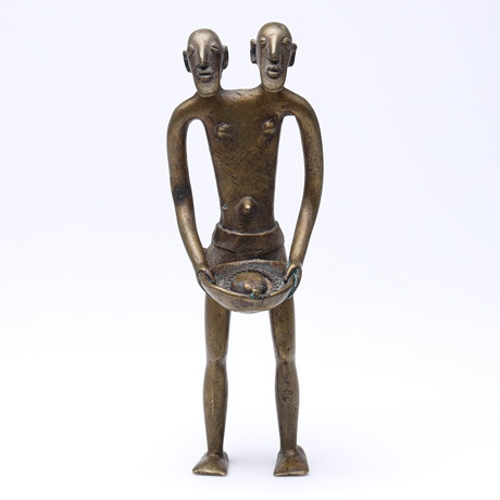 AFRICAN SCULPTURE, bronze, Ghana. Double-headed man with ceremonial ...