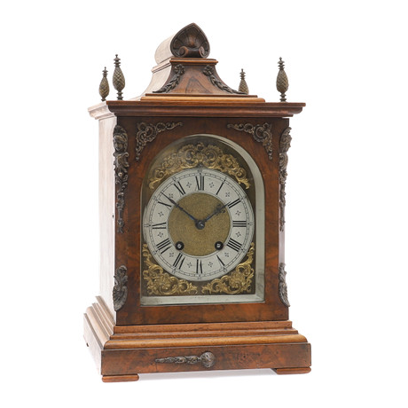 A GERMAN WALNUT GILT METAL MOUNTED BRACKET CLOCK, LATE 19TH CENTURY ...