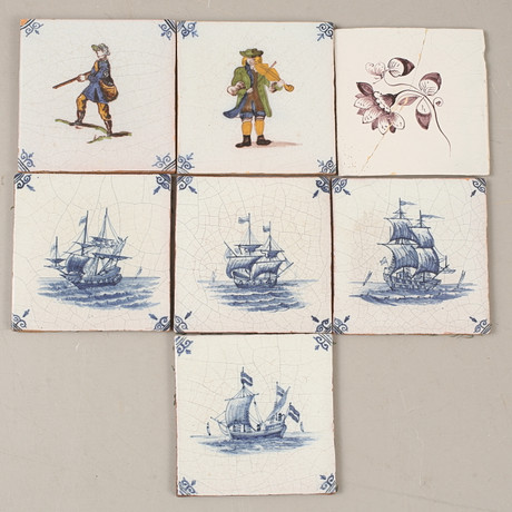 TILES, 7 pieces, faience, 19th century. Ceramics & Porcelain - European ...