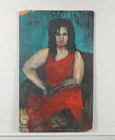 ROSEMARY DODD NEE HANBY (1926-) PORTRAIT OF A LADY IN A RED DRESS. Art ...