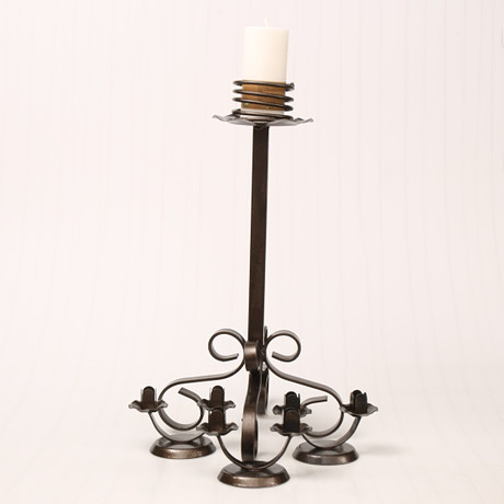 FLOOR CANDLE STACK AND 3 TABLE CANDLE STACKS, forged, Folk Art Tells ...