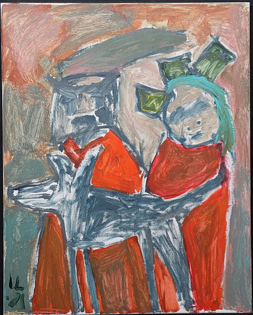 ULF LUNDELL. "Two women with a dog". Acrylic, signed and dated UL -21 ...
