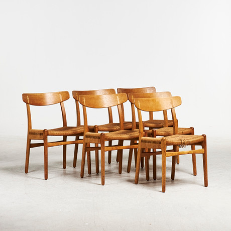 HANS J WEGNER. STOLAR, 6 st, "CH23", stomme i ek, naturflätad sits ...