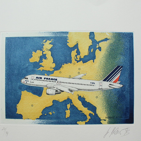 Unknown artist. 'Airbus A320-200', Color Lithograph, Ed. 24/99, signed ...