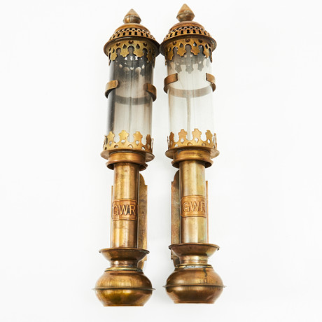 TRAIN CABIN WALL GLASSES, marked GWR- probably Great Western Railway ...