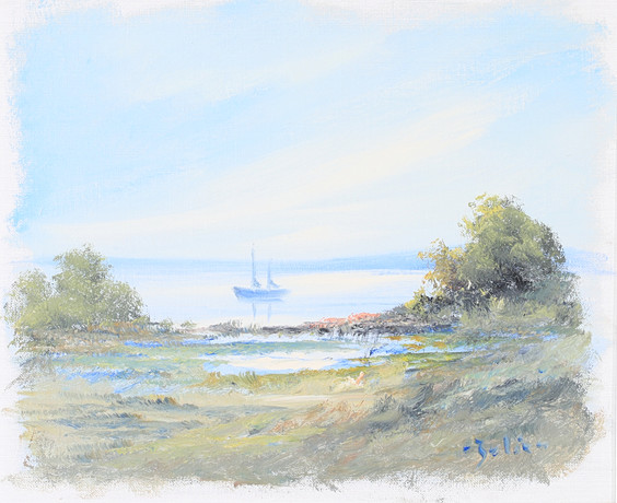 CARL JULIUS. Coastal scene with boat, oil on canvas, signed C. Julius ...