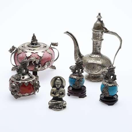 METAL OBJECTS, 6 parts, oriental. Silver & Metals - Other metals ...