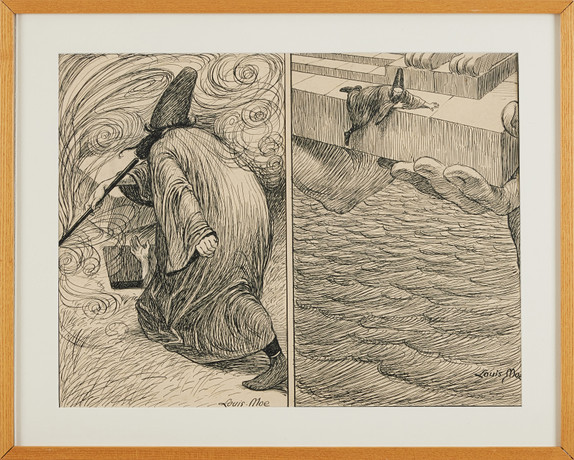 LOUIS MOE (1857-1945). Illustrationer till saga, 2 bilder inom samma ...