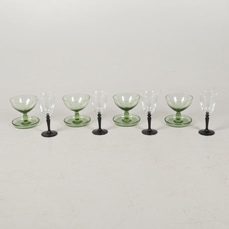 A SET OF FOUR 1960S FOOTED GLASS DESSERT DISHES, AND A SET OF FOUR ...