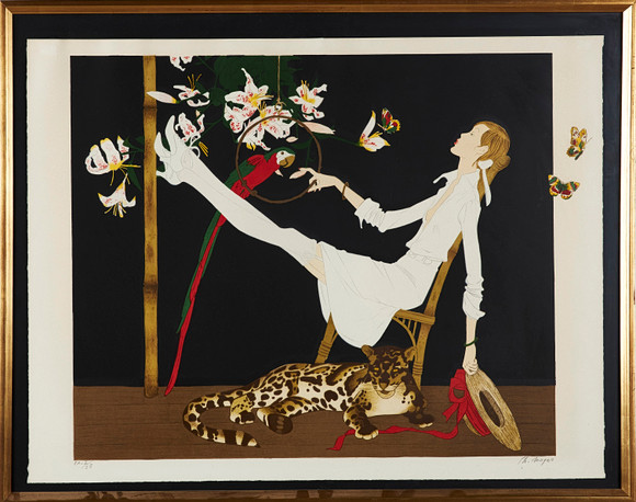 PHILIPPE NOYER (1917-1985). color lithograph, girl on chair with i.a ...