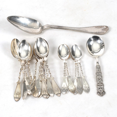 SPOONS, 20 pcs, silver, GAB, 1950s. Gross weight 300 grams. Silver ...