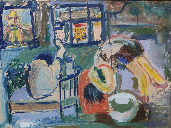 ALBIN AMELIN. Blandteknik på pannå, signerad och daterad Amelin -27 ...