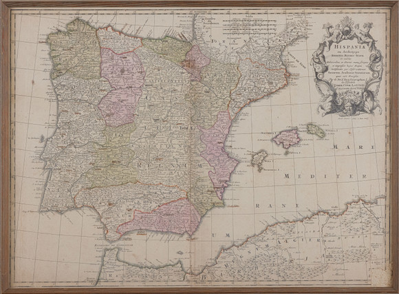 TOBIAS CONRAD LOTTER (1717-1777). "Hispania", map, colored, 18th ...