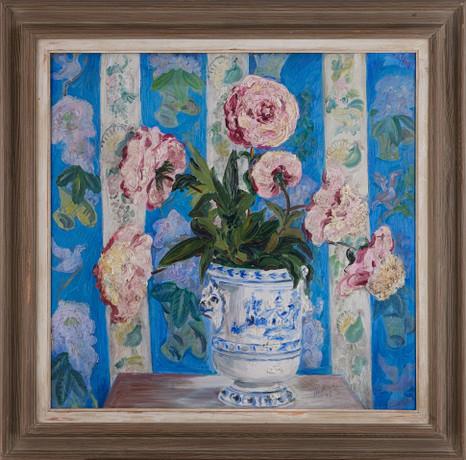 Unknown artist (20th century) Still life with peonies, oil on Board ...