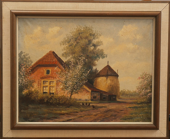 HENRY SANDERS. Olja på duk, Hus på landet, signerad, H Sanders. Konst ...