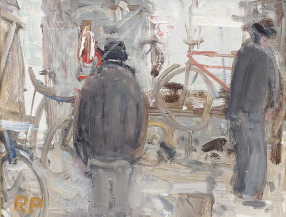 RAGNAR PERSON. "Cycle workshop", Oil on Board, signed. Art - Paintings ...