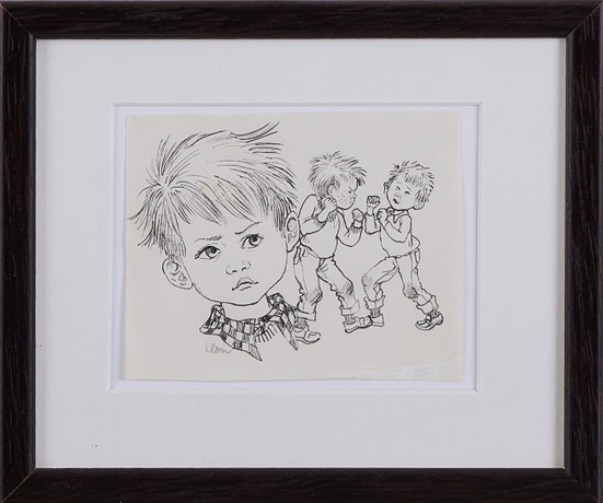 ILON WIKLAND. Boys, ink drawing, signed ilon. Art - Drawings - Auctionet