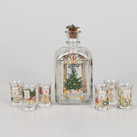 SNAPSGLAS OCH KARAFF, 7 delar, glas, Holmegaard, Danmark. Glas ...