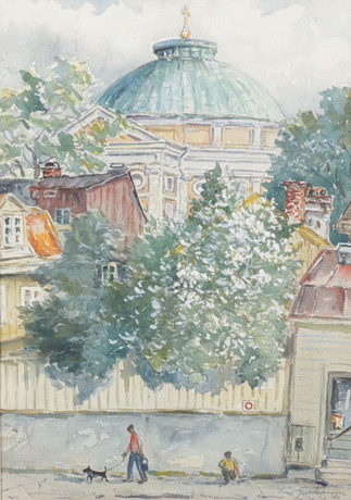 IVAR GUSTAFSSON. Charles crown motif, watercolour, signed and dated ...