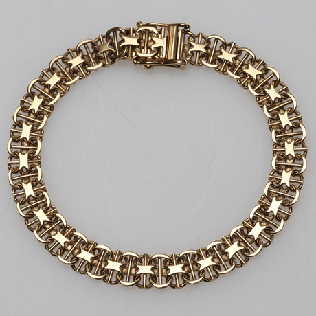 ARMBAND, 18K guld, X-länk med stav, August Mikkov Ab, 1965. Smycken ...