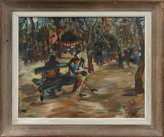 SONIA STEINSAPIR. Parkscen, olja på duk, signerad och daterad 1942 ...