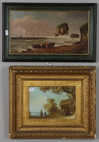 F ** JACKSON (CIRCA 1870-1900). FISHERFOLK ON A ROCKY SHORE. Art ...