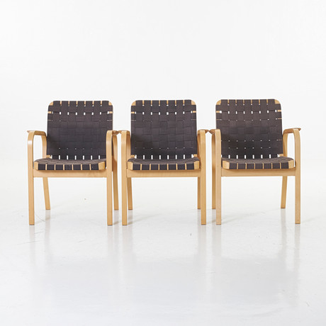 ALVAR AALTO. Frame chairs, 3 pcs, model 45, Artek, frame in beech ...