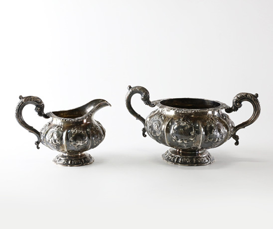SUGAR BOWL & CREAM POT, silver, Henry Holland, London, England, neo ...