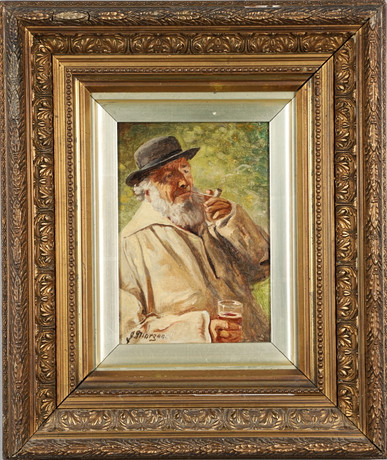 J ** MORGAN (CIRCA 1890-1910). AN OLD COUNTRYMAN WITH A PIPE AND A ...