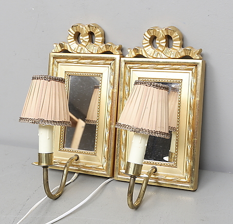 LAMPARAS DE ESPEJO, pareja, doradas, estilo gustaviano, siglo XX ...