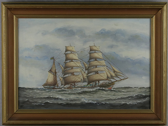 HUBERT LINDSTRÖM. Oil on canvas, bark ship, signed. Art - Paintings ...