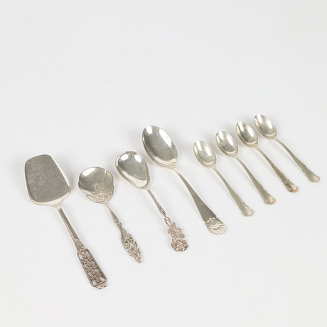 SPOONS M. M, 8 pieces, incl. a "Chippendale" and "Princess", silver ...