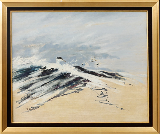 ROY BLADH. Strandbild mit Vögeln, Öl auf Leinwand, signiert. Kunst ...