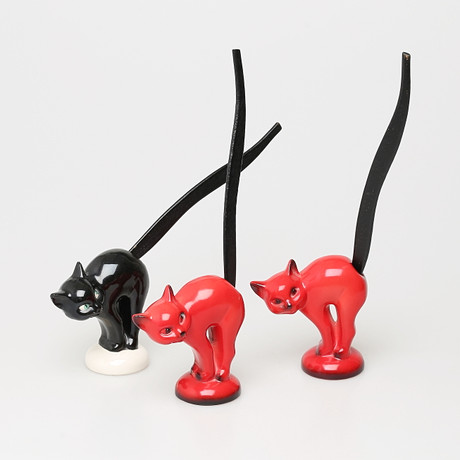 FIGURINES, 3 pcs, porcelain, cats, "Pretzel cat", Goebel, 20th century ...