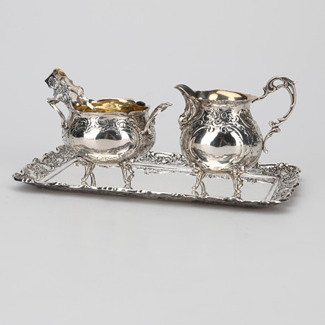 SET med sockerskål och gräddkanna, 4 delar, silver, GEWE, 1950. Silver ...