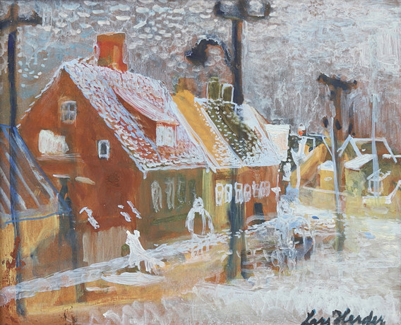 LARS HERDER. Street scene, oil on Board, signed. Art - Paintings - Auctionet
