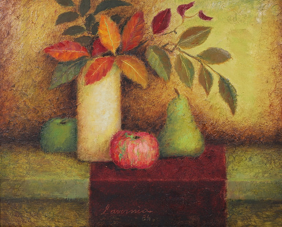 LAVERNIA. HÖST STILLEBEN 1984, TABLEX OLJA. Konst - Måleri - Auctionet