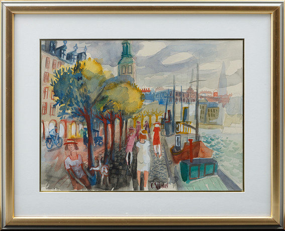 CHARLES SJÖHOLM. Stadsbild, akvarell, signerad. Konst - Måleri - Auctionet