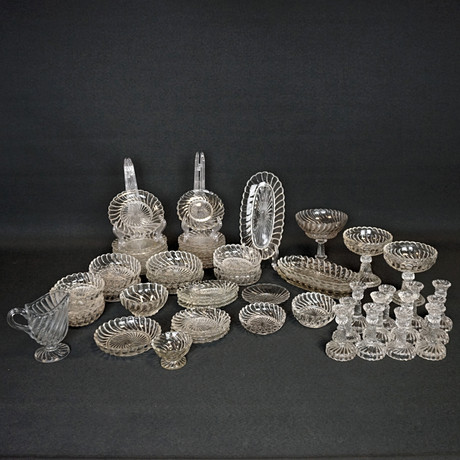 GLASS OBJECTS, pressed glass, 60 pieces, "Turbine glass". Glass ...