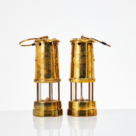 MINING LAMP, 1 pair, brass, "Miner's lamp", Company Wales, England ...