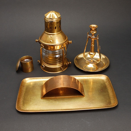 OBJECTS, 5 pieces, yellow metal, 1900s. Silver & Metals - Other metals ...